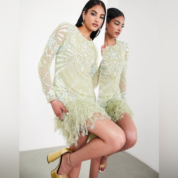 ASOS | Dresses | New Asos Edition Pearl Sequin Star Faux Feather Mini ...